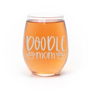 doodle dog mom stemless wine glass - golden doodle gift, dog mom gift, dog owner gifts