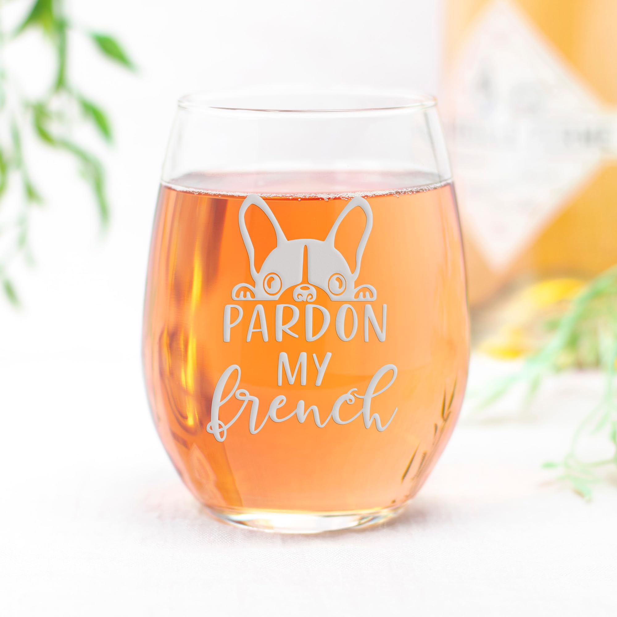 Pardon My French Bulldog Stemless Wine Glass - French Bulldog Gift, Dog Glass, Dog Gift, Bulldog Gift, Frenchie Glass, Dog Mom Gift