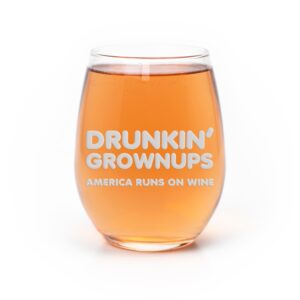 drunkin grownups stemless wine glass - wine mom gift, funny sayings wine, dunkin donuts wine, adult humor gift, funny wine glass