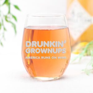 Drunkin Grownups Stemless Wine Glass - Wine Mom Gift, Funny Sayings Wine, Dunkin Donuts Wine, Adult Humor Gift, Funny Wine Glass