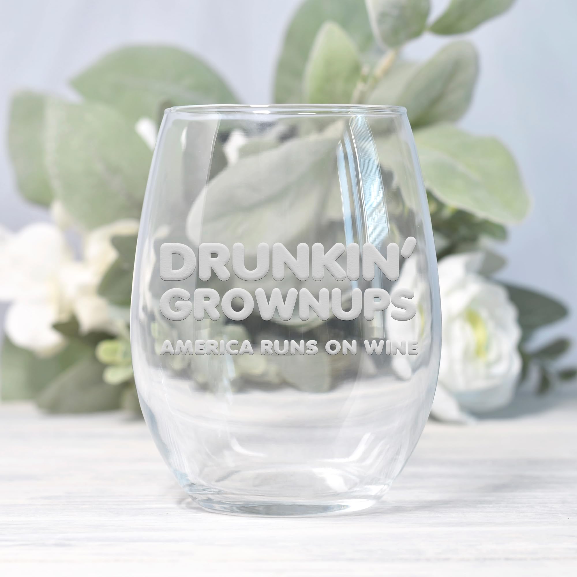 Drunkin Grownups Stemless Wine Glass - Wine Mom Gift, Funny Sayings Wine, Dunkin Donuts Wine, Adult Humor Gift, Funny Wine Glass