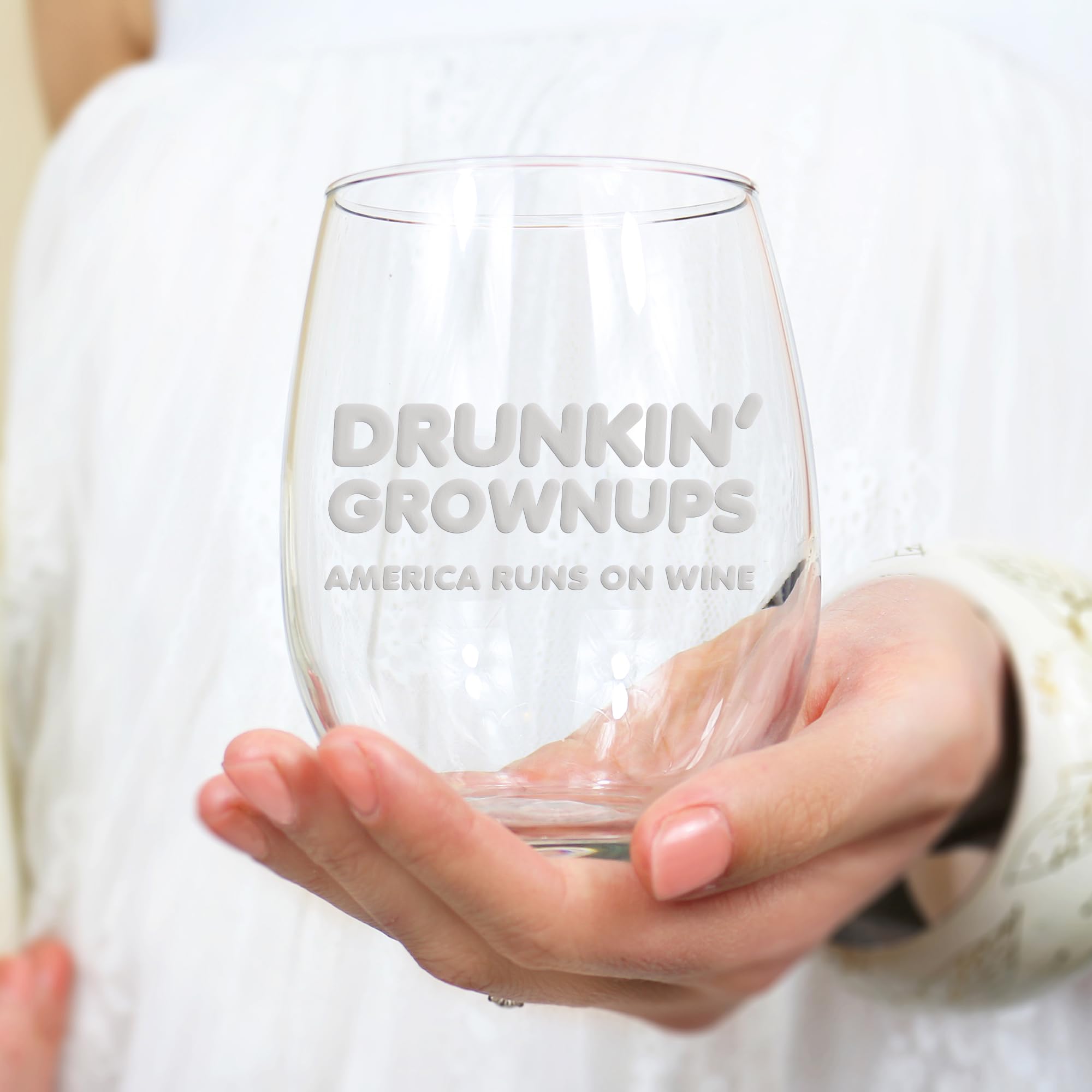 Drunkin Grownups Stemless Wine Glass - Wine Mom Gift, Funny Sayings Wine, Dunkin Donuts Wine, Adult Humor Gift, Funny Wine Glass