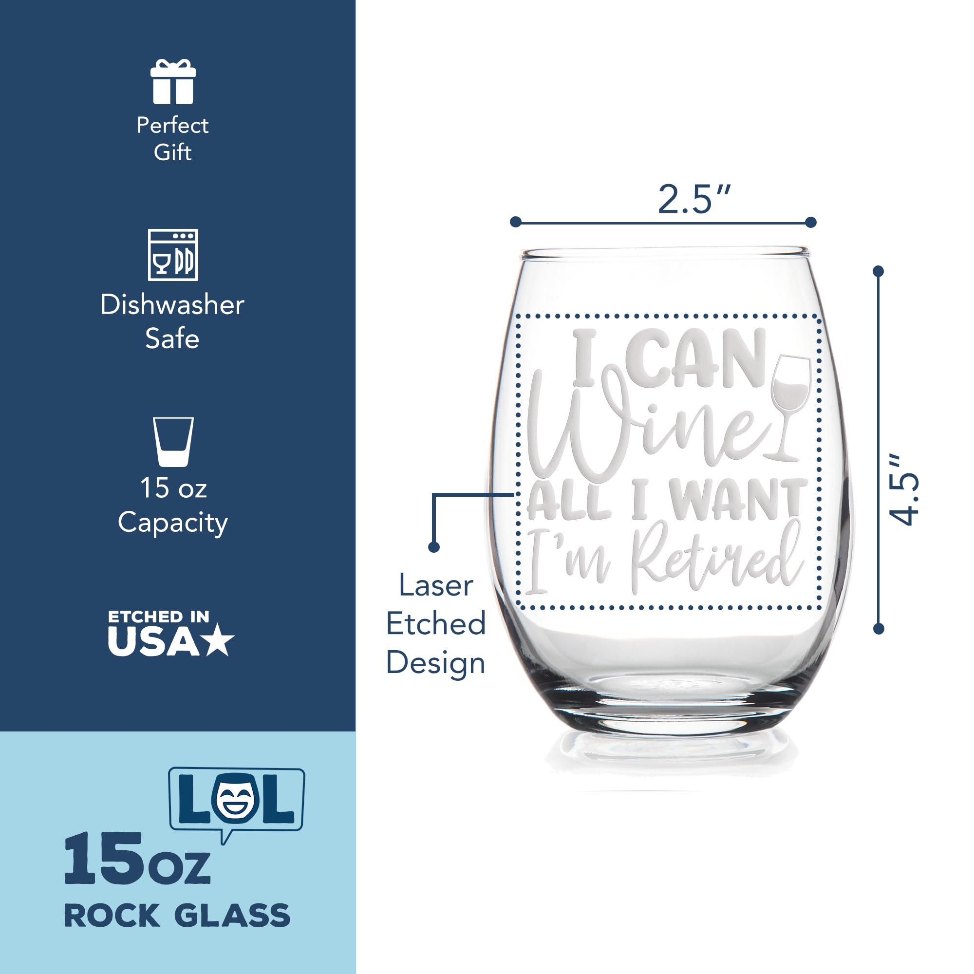 I Can Wine All I Want I'm Retired Stemless Wine Glass - Retirement Wine Gift, Retirement Gift, Retired Glass, Gift Ideas, Retired Gift