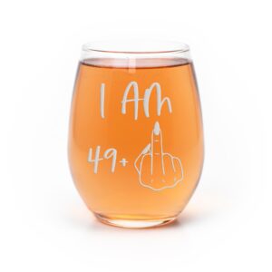 im 49 plus 50th birthday stemless wine glass - 50 birthday gift, gift ideas for women turning 50, turning 50 gag gift