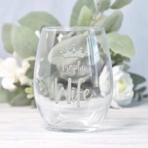 Trophy Wife Stemless Wine Glass - Gift Ideas For Wife, Gift For Wife, Wife Birthday Gift, Fun Gift For Wife