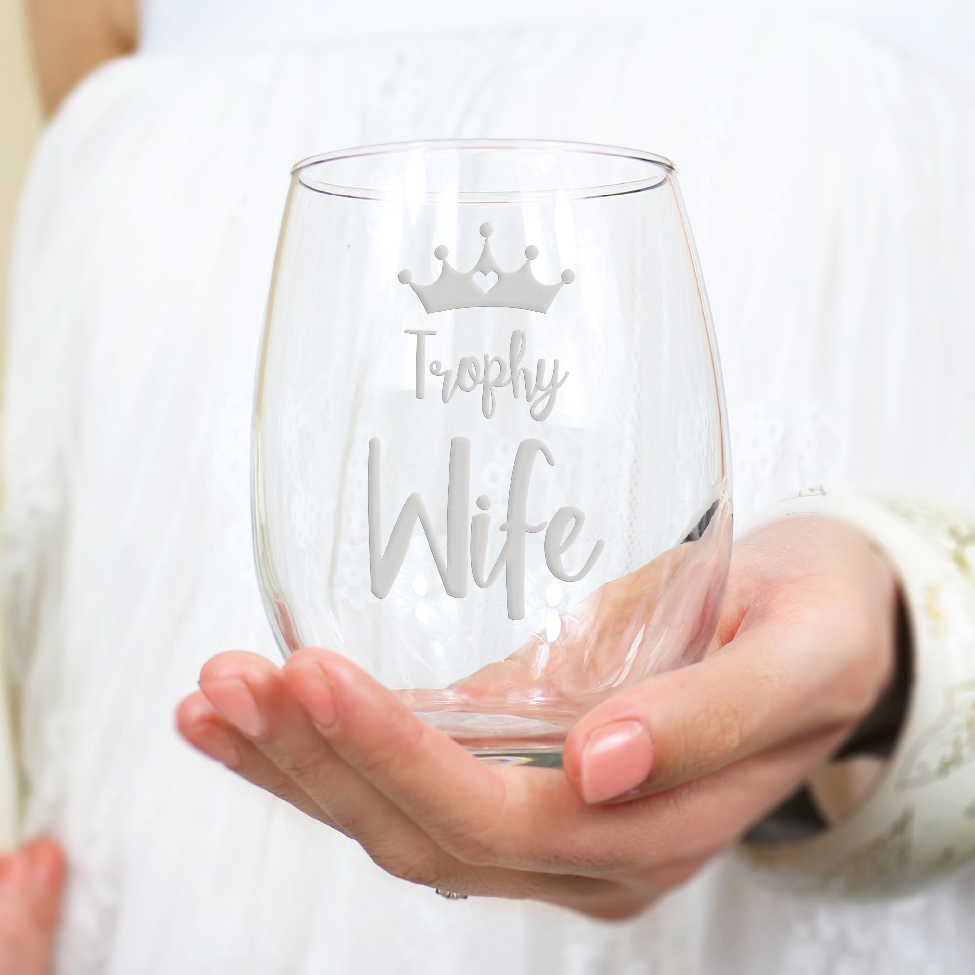 Trophy Wife Stemless Wine Glass - Gift Ideas For Wife, Gift For Wife, Wife Birthday Gift, Fun Gift For Wife