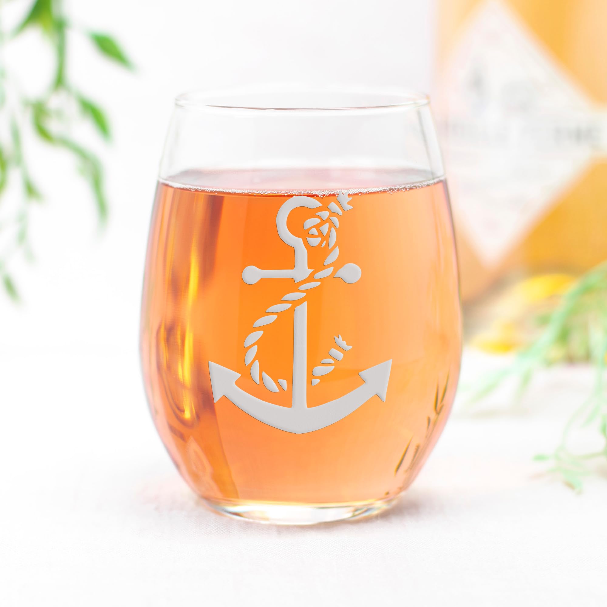 Anchor With Rope Stemless Wine Glass - Nautical Gift, Beach Gift, Wine Glass Beach Themed