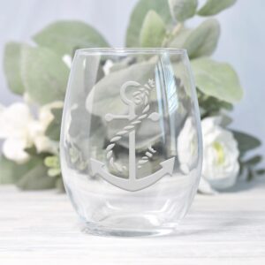 Anchor With Rope Stemless Wine Glass - Nautical Gift, Beach Gift, Wine Glass Beach Themed