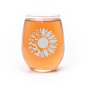 sunflower stemless wine glass - sunflower gift ideas, sunflower wine glass, flower gift, flower glass