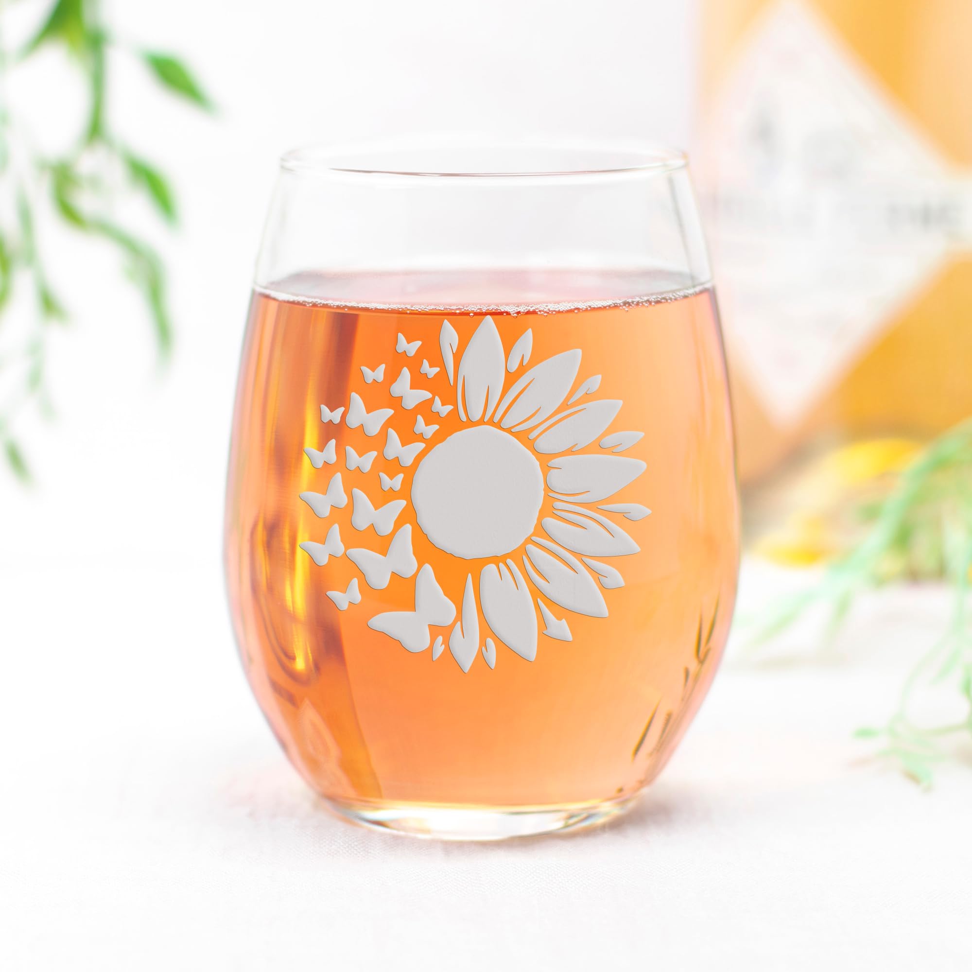 Sunflower Stemless Wine Glass - Sunflower Gift Ideas, Sunflower Wine Glass, Flower Gift, Flower Glass