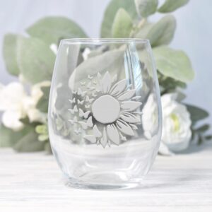 Sunflower Stemless Wine Glass - Sunflower Gift Ideas, Sunflower Wine Glass, Flower Gift, Flower Glass