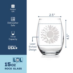 Sunflower Stemless Wine Glass - Sunflower Gift Ideas, Sunflower Wine Glass, Flower Gift, Flower Glass