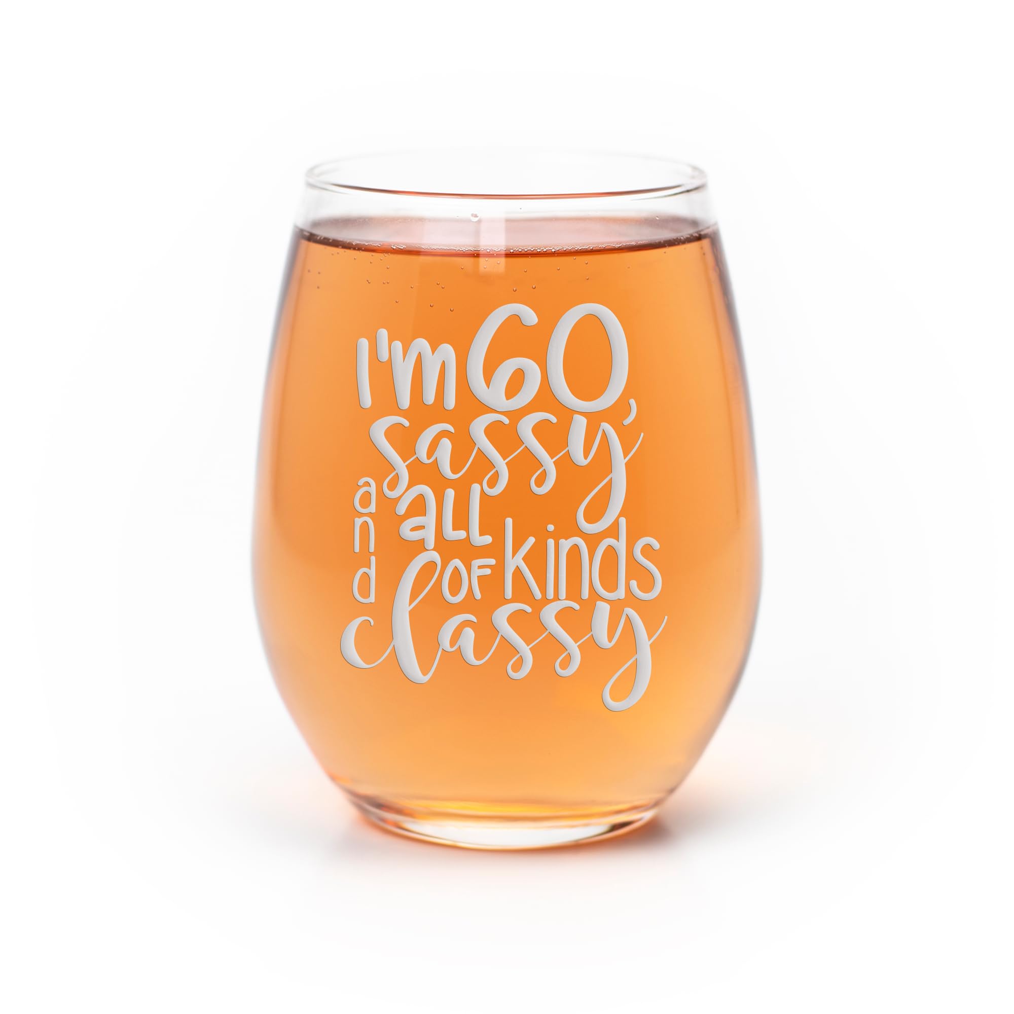 60th Birthday And Sassy Stemless Wine Glass - 60th Birthday Gift, Wine Glass Birthday, Sixtieth Birthday Present