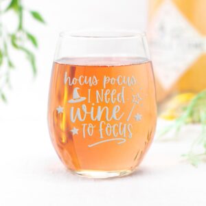 Hocus Pocus Need Wine To Focus Stemless Wine Glass - Fall Decor, Fall Wine Glass