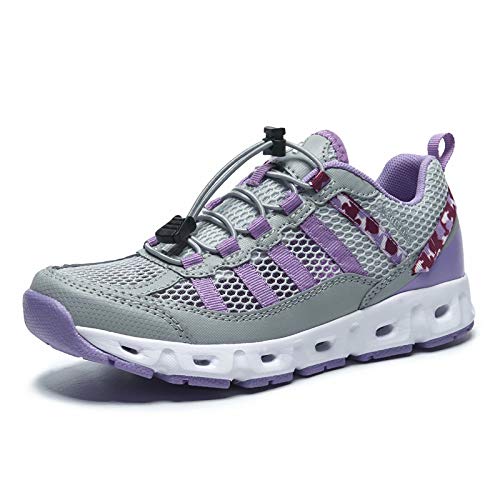 RUNMAXX Mens Hiking Shoes Womens Fishing Aqua Water Shoes Outdoor Sneakers Quick Drying Mesh Barefoot Grey Purple, 8