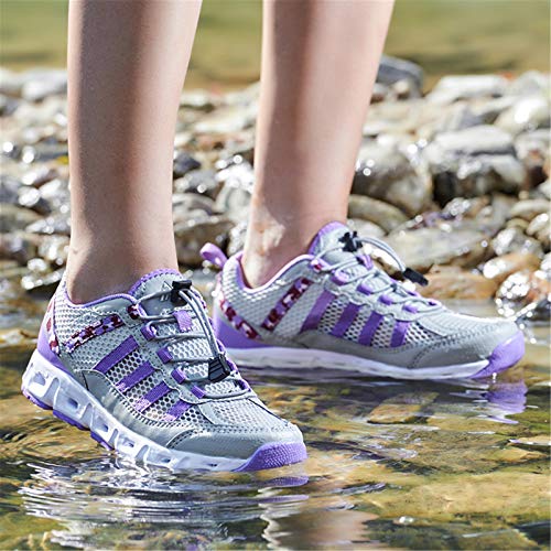 RUNMAXX Mens Hiking Shoes Womens Fishing Aqua Water Shoes Outdoor Sneakers Quick Drying Mesh Barefoot Grey Purple, 8