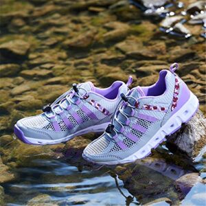 RUNMAXX Mens Hiking Shoes Womens Fishing Aqua Water Shoes Outdoor Sneakers Quick Drying Mesh Barefoot Grey Purple, 8