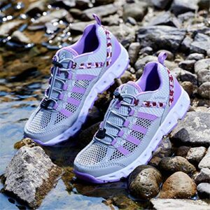 RUNMAXX Mens Hiking Shoes Womens Fishing Aqua Water Shoes Outdoor Sneakers Quick Drying Mesh Barefoot Grey Purple, 8