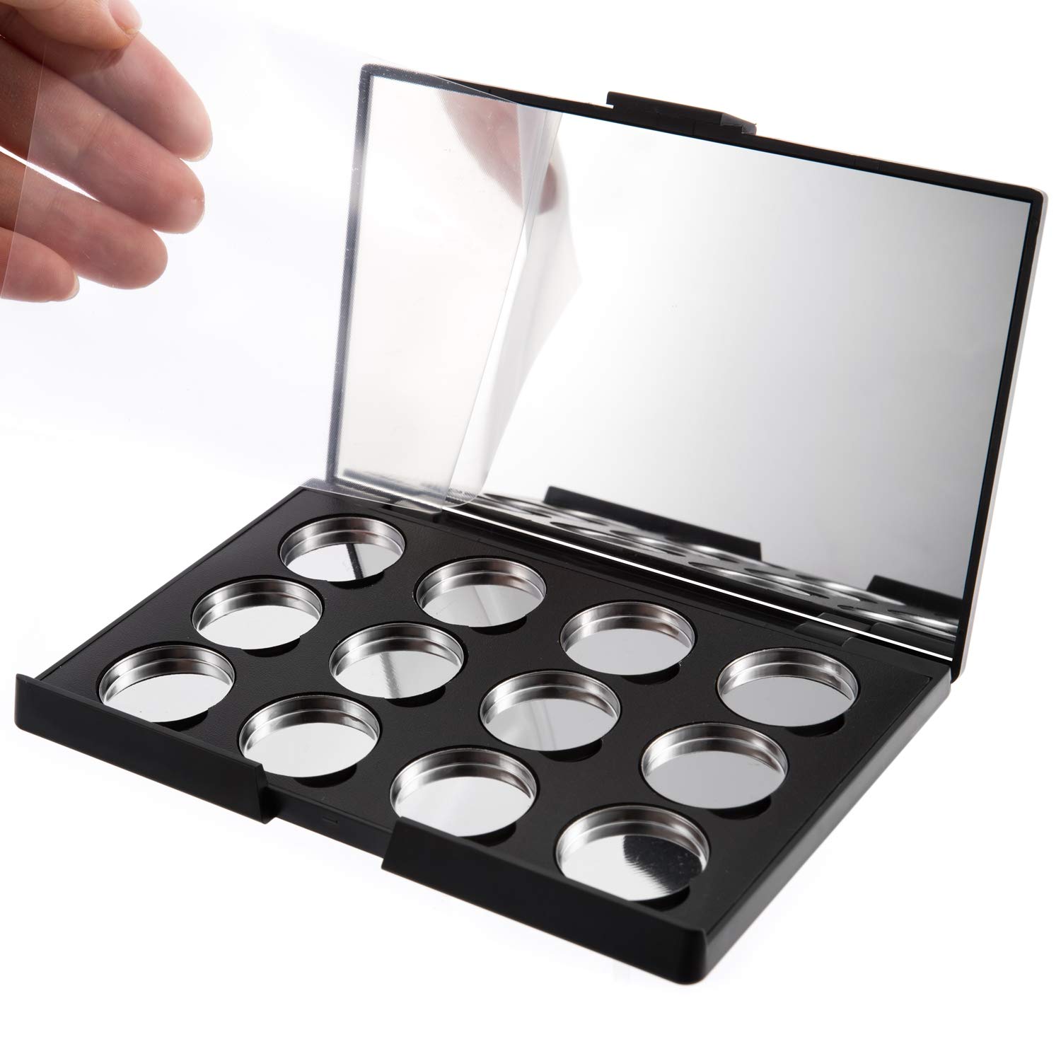 Allwon Empty Magnetic Eyeshadow Makeup Palette with Mirror and 12Pcs 26mm Round Metal Pans