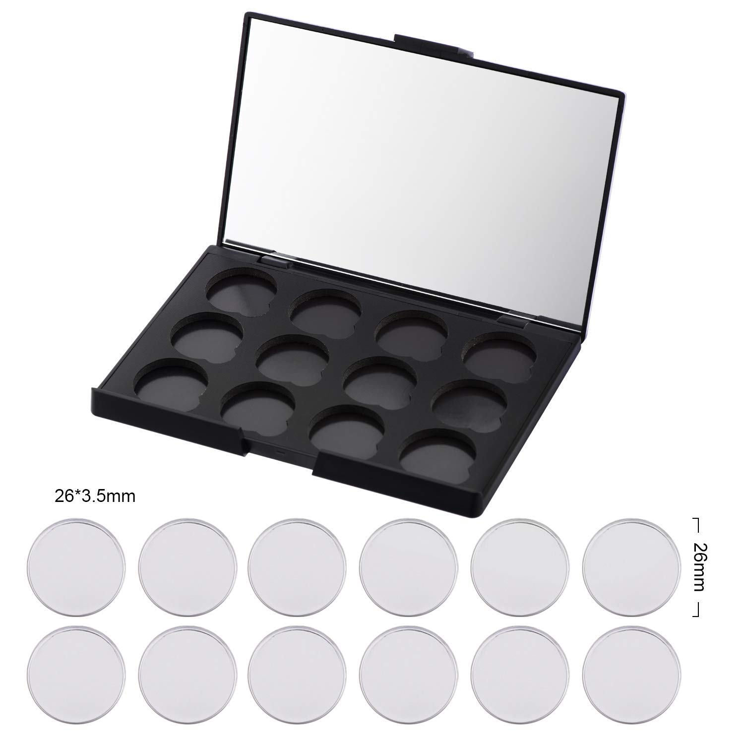 Allwon Empty Magnetic Eyeshadow Makeup Palette with Mirror and 12Pcs 26mm Round Metal Pans