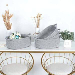 MINTWOOD Design Set of 4 Cotton Rope Nesting Baskets, Decorative Woven Nursery Baskets, Cute Closet Baskets and Bins for Shelves, Table Basket Organizers for Small Accessories, Light Grey Mix