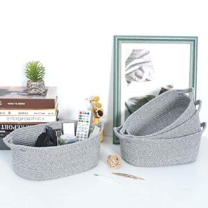 MINTWOOD Design Set of 4 Cotton Rope Nesting Baskets, Decorative Woven Nursery Baskets, Cute Closet Baskets and Bins for Shelves, Table Basket Organizers for Small Accessories, Light Grey Mix