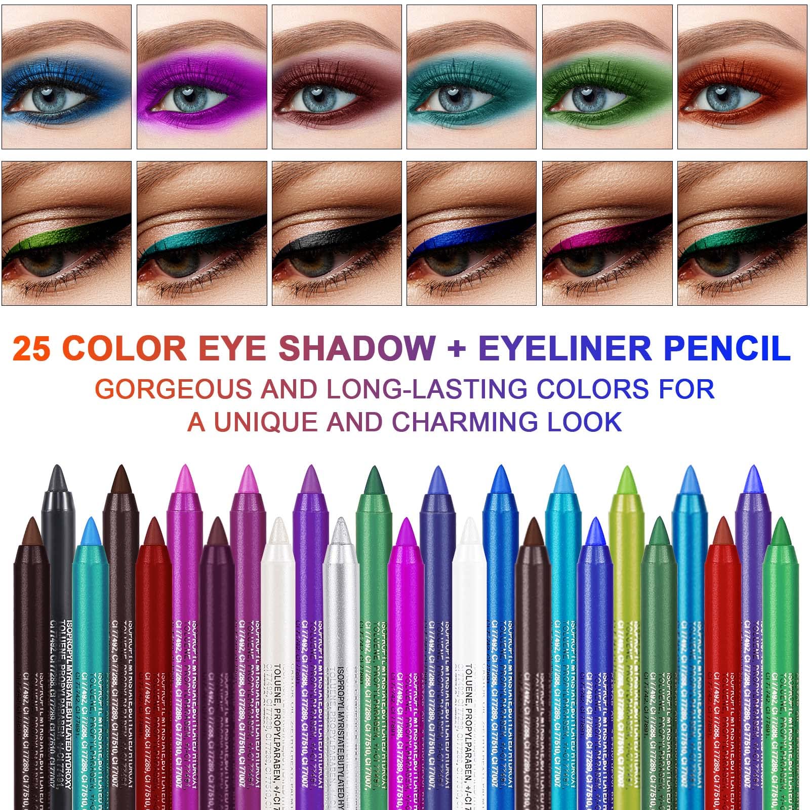 Sumeitang 25 Color Eyeliner Pencil Set Colorful Pearl Eye Liner Metallic Glitter Colored Eyeliner Gel Eye Shadow Pen Kit Professional Eye Makeup Pencils Set