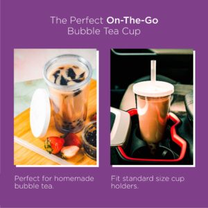 Reusable Boba Cup for Large Size Bubble Tea (24 Oz), Angled Straws, Leak Proof Design, Double Wall Insulated Bubble Tea Cup