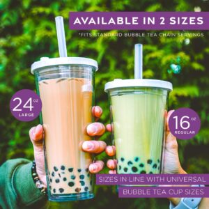 Reusable Boba Cup for Large Size Bubble Tea (24 Oz), Angled Straws, Leak Proof Design, Double Wall Insulated Bubble Tea Cup