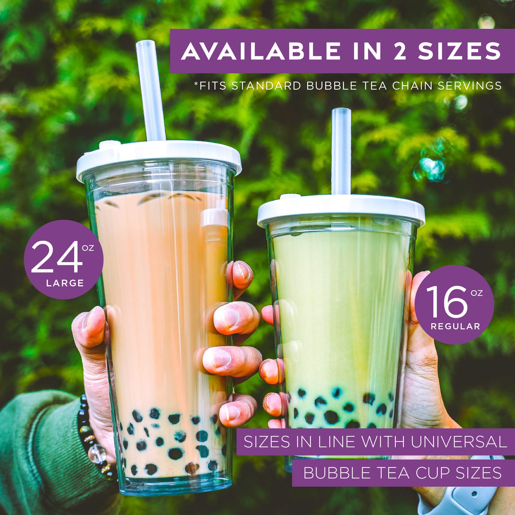 Reusable Boba Cup for Large Size Bubble Tea (24 Oz), Angled Straws, Leak Proof Design, Double Wall Insulated Bubble Tea Cup