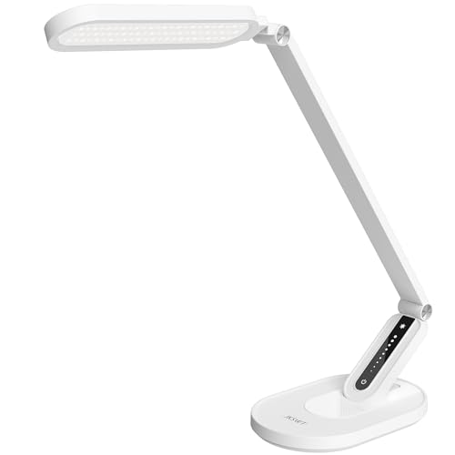 JKSWT LED Desk Lamp for Reading, Eye-Caring Natural Light Protects Eyes Dimmable Office Table Lamps with 5 Color Modes USB Charging Port Touch Control and Memory Function,10W