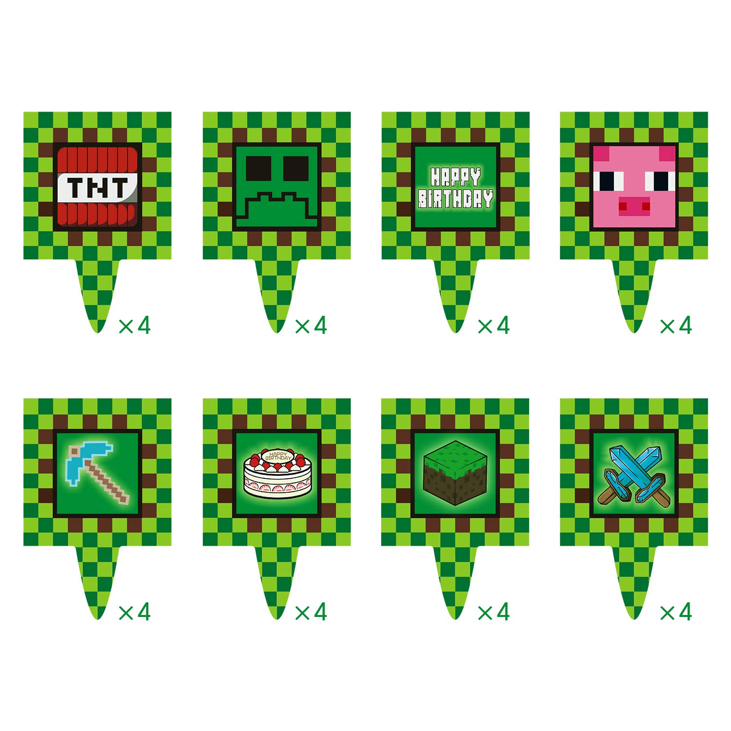 Pixel Miner Cupcake Toppers and Wrappers for Game Party Block Game Birthday Party Printable Cake Decoration and Liners Game Party Supplies 64pcs