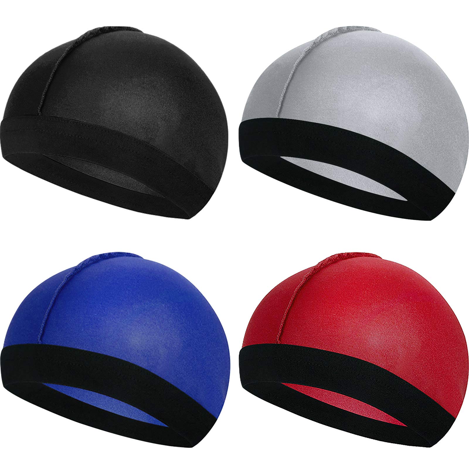 4 Pieces Wave Caps Stocking Caps for Kids Wave Caps for Boys Baby Wave Caps Wave Cap Toddler Do Rags for Kids Toddler Wave Cap for Boys (Black, Silver, Blue, Red)