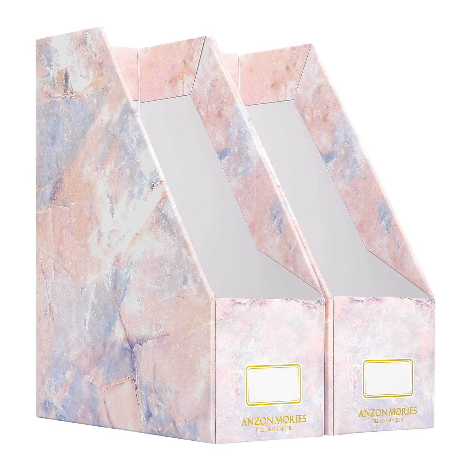 Magazine File Holder with Pink Marble Pattern 2 Pack, Premium Desk File Rack, Perfect for A4 Size Document