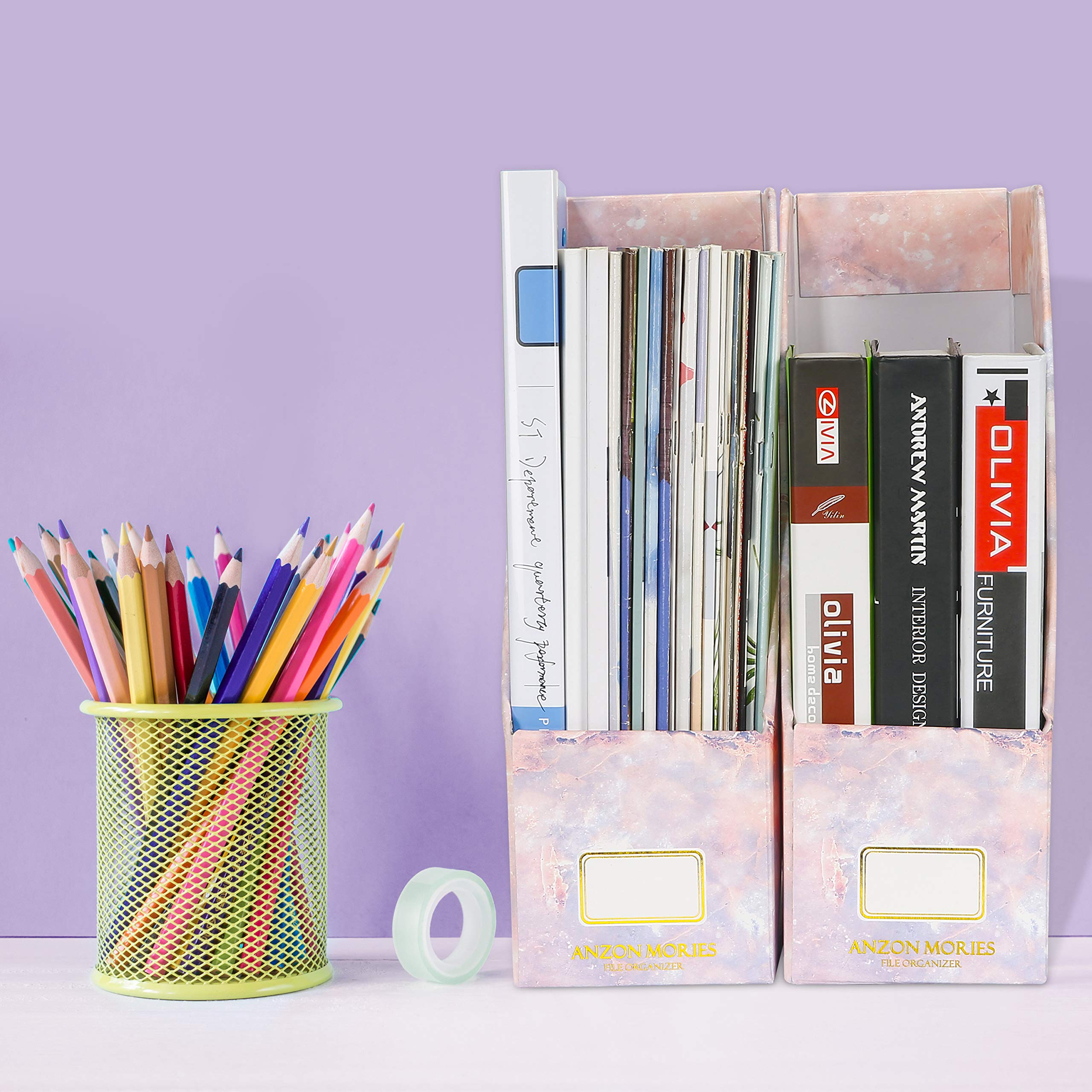 Magazine File Holder with Pink Marble Pattern 2 Pack, Premium Desk File Rack, Perfect for A4 Size Document