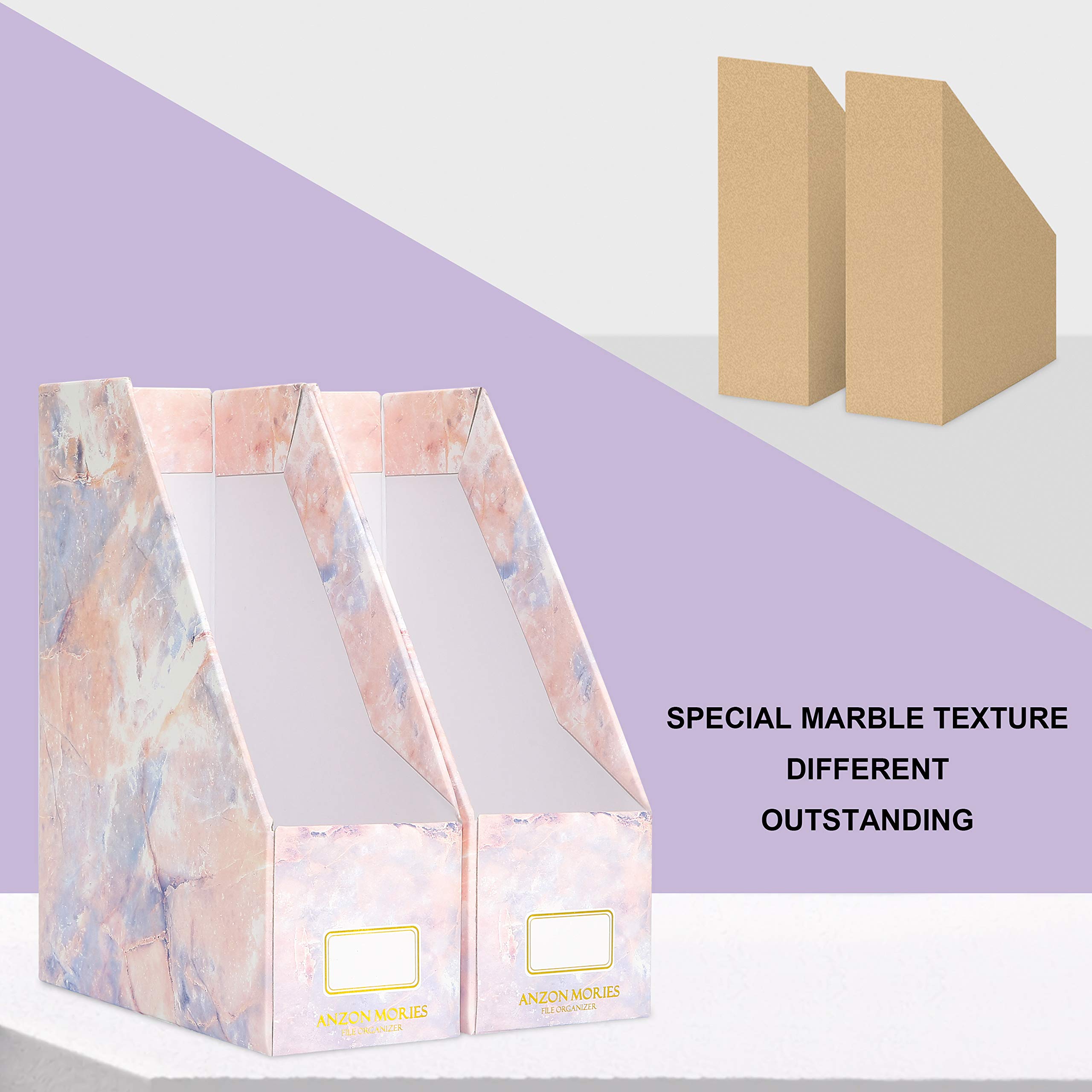 Magazine File Holder with Pink Marble Pattern 2 Pack, Premium Desk File Rack, Perfect for A4 Size Document