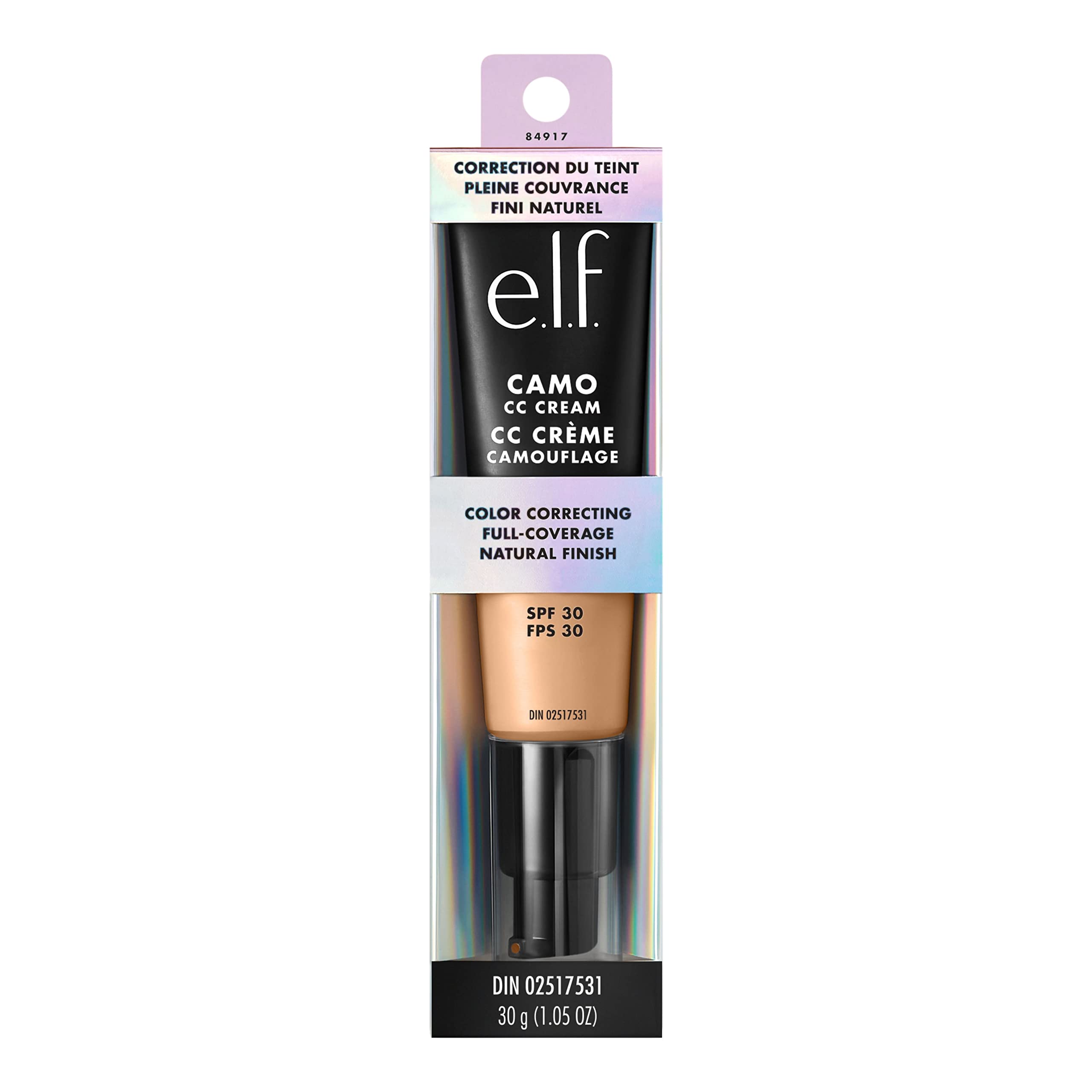 e.l.f. Camo CC Cream, Color Correcting Medium-To-Full Coverage Foundation with SPF 30, Medium 330 W, 1.05 Oz (30g)