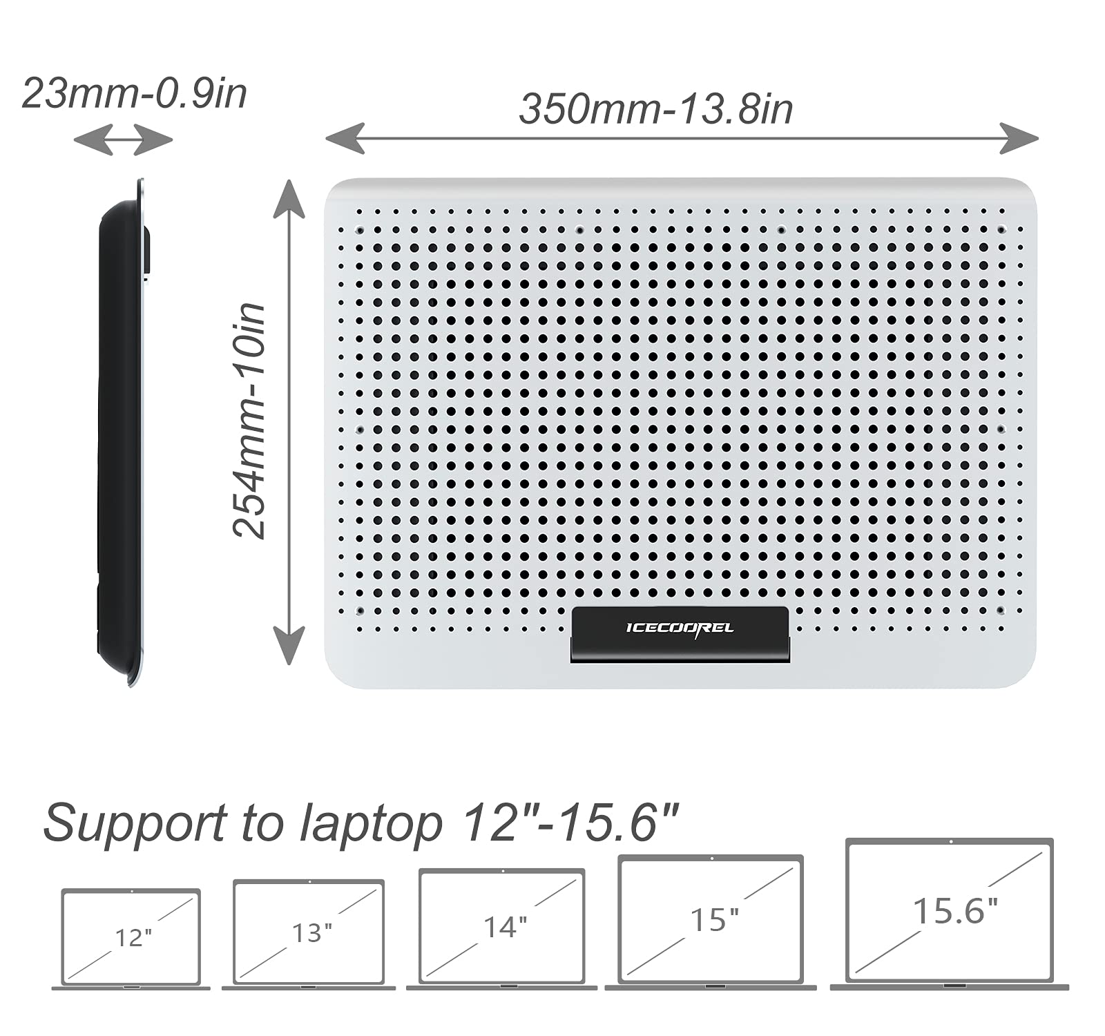 ICE COOREL Aluminum Laptop Cooling Pad 2023 Upgrade, Laptop Cooler Stand with 7 Height Adjustable, Laptop Fan Cooling Pad for Laptop 12-15.6 Inch, Notebook Cooler Pad with Two USB Port (Silver)