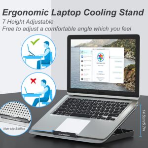 ICE COOREL Aluminum Laptop Cooling Pad 2023 Upgrade, Laptop Cooler Stand with 7 Height Adjustable, Laptop Fan Cooling Pad for Laptop 12-15.6 Inch, Notebook Cooler Pad with Two USB Port (Silver)