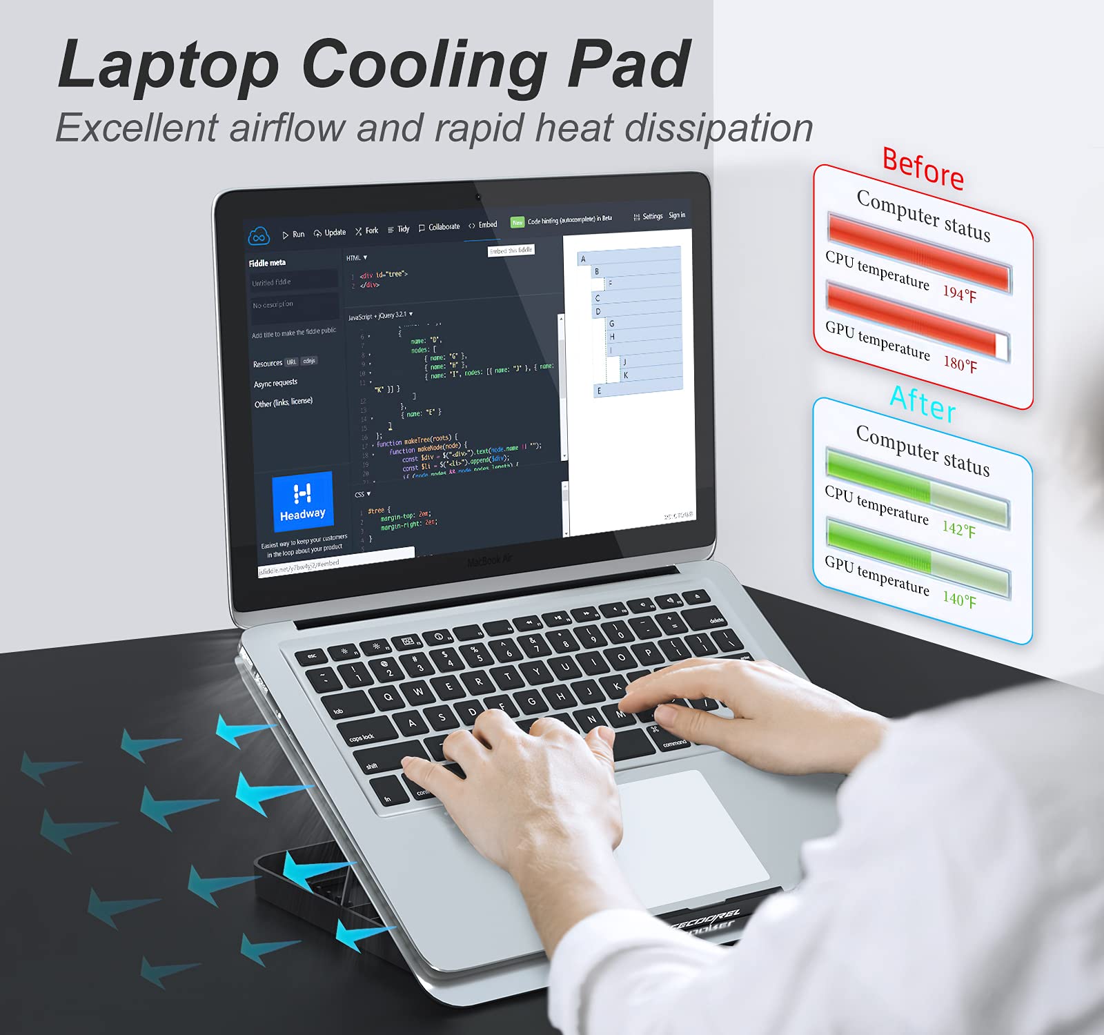 ICE COOREL Aluminum Laptop Cooling Pad 2023 Upgrade, Laptop Cooler Stand with 7 Height Adjustable, Laptop Fan Cooling Pad for Laptop 12-15.6 Inch, Notebook Cooler Pad with Two USB Port (Silver)