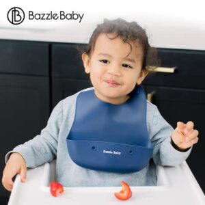 Silicone Bibs for Babies with Food Catcher - Waterproof Roll Up and Button. Quality, Extra Thick Toddler Silicone Bib 2-Pk