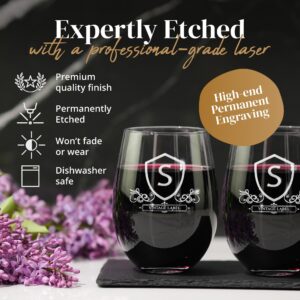 Custom 15oz Stemless Wine Glass with Your Custom Logo Design or Personalized Text - Permanent Laser Engraving - Wedding Favors, Corporate Gifts, Birthdays, Parties or Events