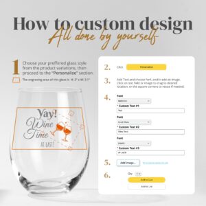 Custom 15oz Stemless Wine Glass with Your Custom Logo Design or Personalized Text - Permanent Laser Engraving - Wedding Favors, Corporate Gifts, Birthdays, Parties or Events