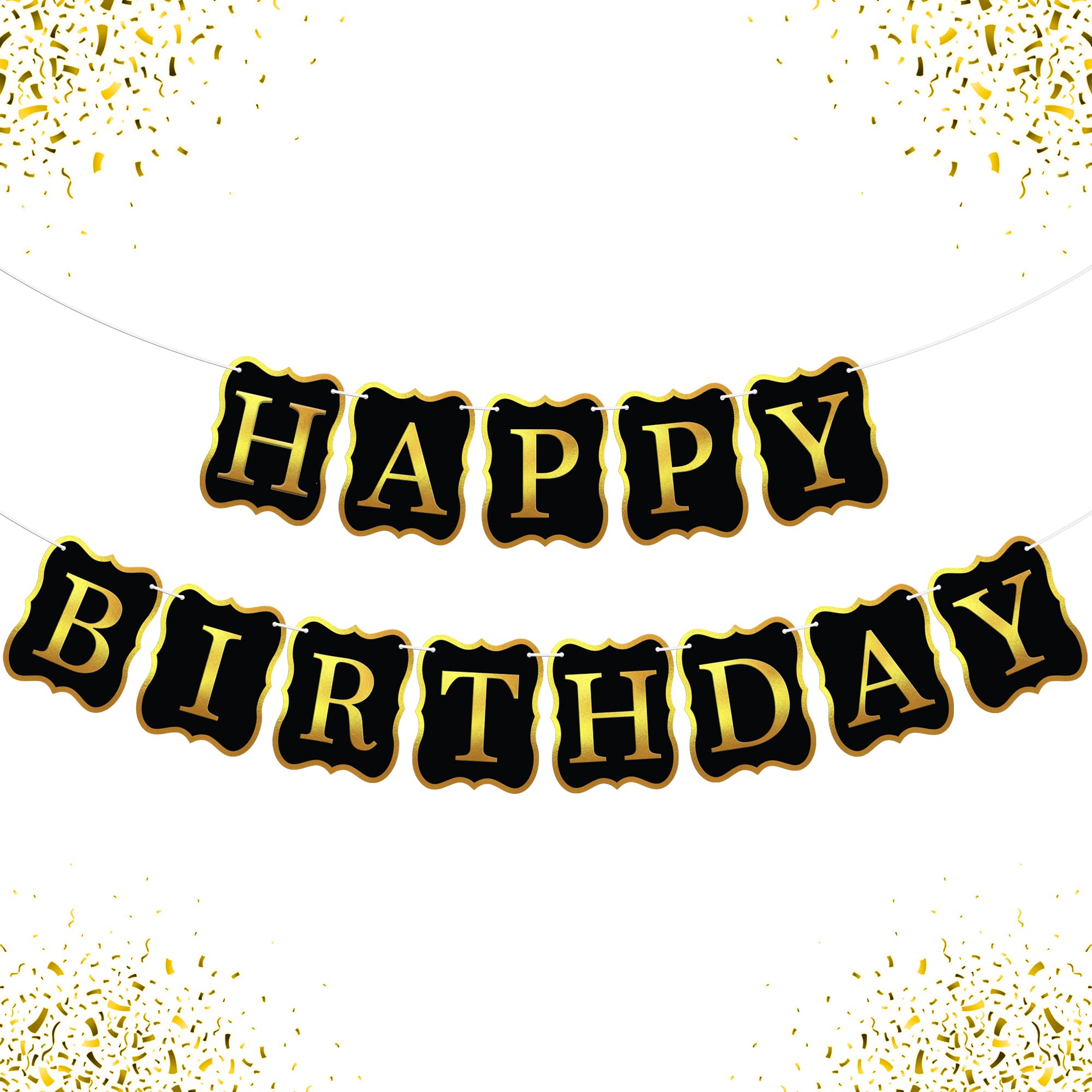 KatchOn, Large Happy Birthday Banner Black and Gold - 10 Feet, No DIY | Happy Birthday Sign | Black And Gold Happy Birthday Banner | Happy Birthday Banners for Men | Happy Birthday Backdrop for Men