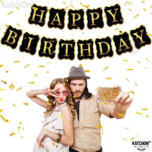 KatchOn, Large Happy Birthday Banner Black and Gold - 10 Feet, No DIY | Happy Birthday Sign | Black And Gold Happy Birthday Banner | Happy Birthday Banners for Men | Happy Birthday Backdrop for Men