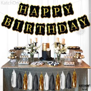 KatchOn, Large Happy Birthday Banner Black and Gold - 10 Feet, No DIY | Happy Birthday Sign | Black And Gold Happy Birthday Banner | Happy Birthday Banners for Men | Happy Birthday Backdrop for Men