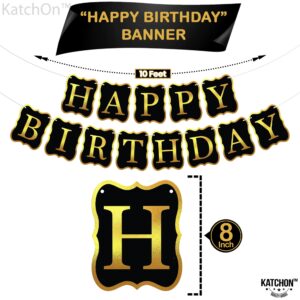 KatchOn, Large Happy Birthday Banner Black and Gold - 10 Feet, No DIY | Happy Birthday Sign | Black And Gold Happy Birthday Banner | Happy Birthday Banners for Men | Happy Birthday Backdrop for Men