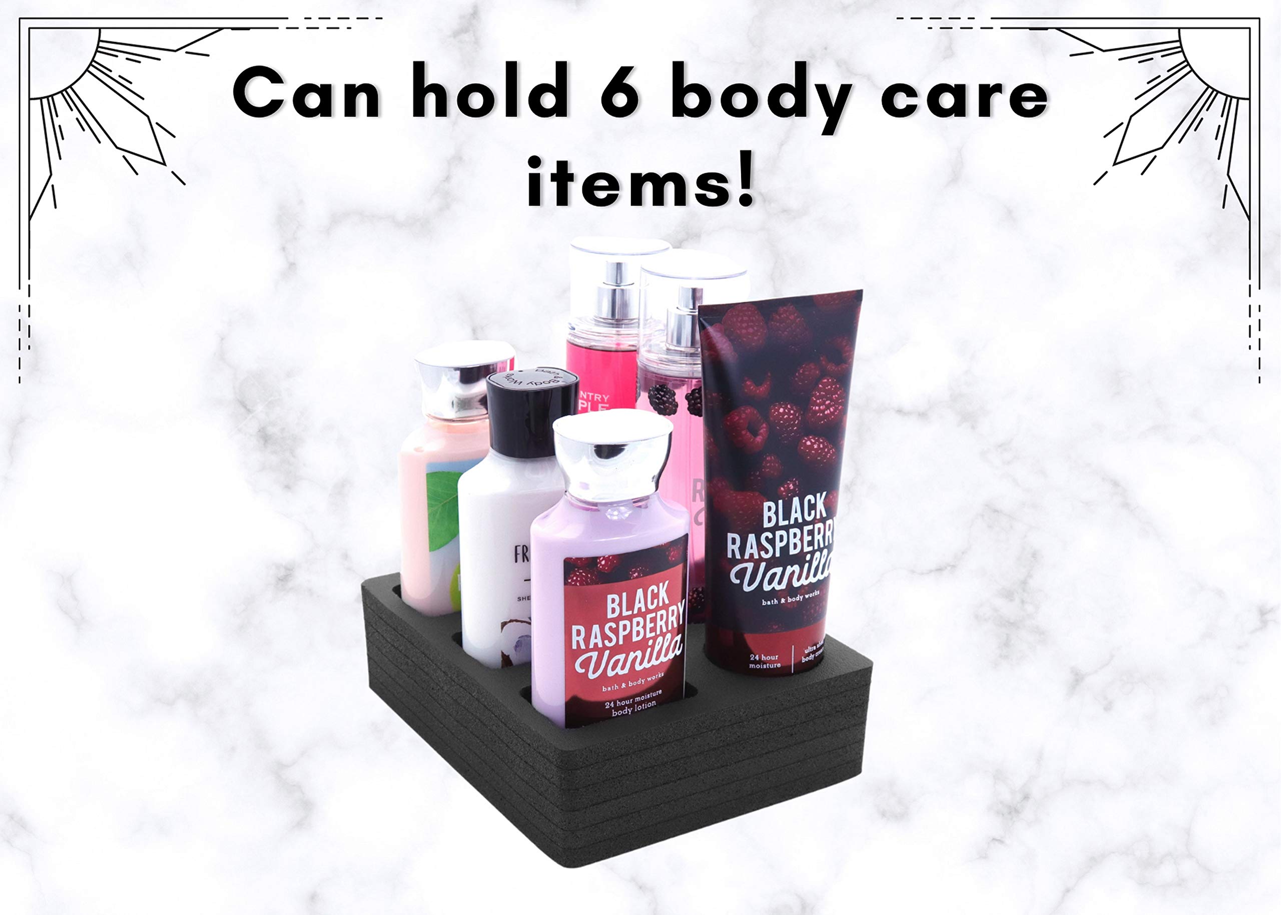 Polar Whale 2 Lotion and Body Spray Stand Organizers Tray Washable Waterproof Insert for Home Bathroom Bedroom Office 6 x 6 x 2 Inches 6 Slots Black 2pc Pair Set