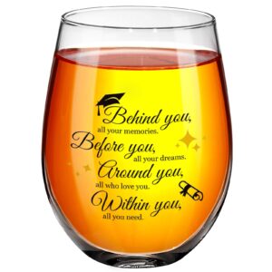 patelai 2024 inspirational graduation gift for him or her, behind you all memories before you all your dream stemless wine glass for 2024 college graduate, 17 oz wine glass for graduation birthday