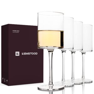 square wine glasses set of 4 with stem (14 oz) - modern unique large wine glasses for red & white wine - flat bottom wine glasses - anniversary, birthday gifts for men - wine lover gifts for women